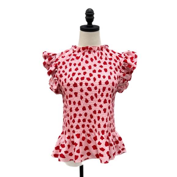 THML | Tops | New Thml Smocked Spotted Top In Pink | Poshmark